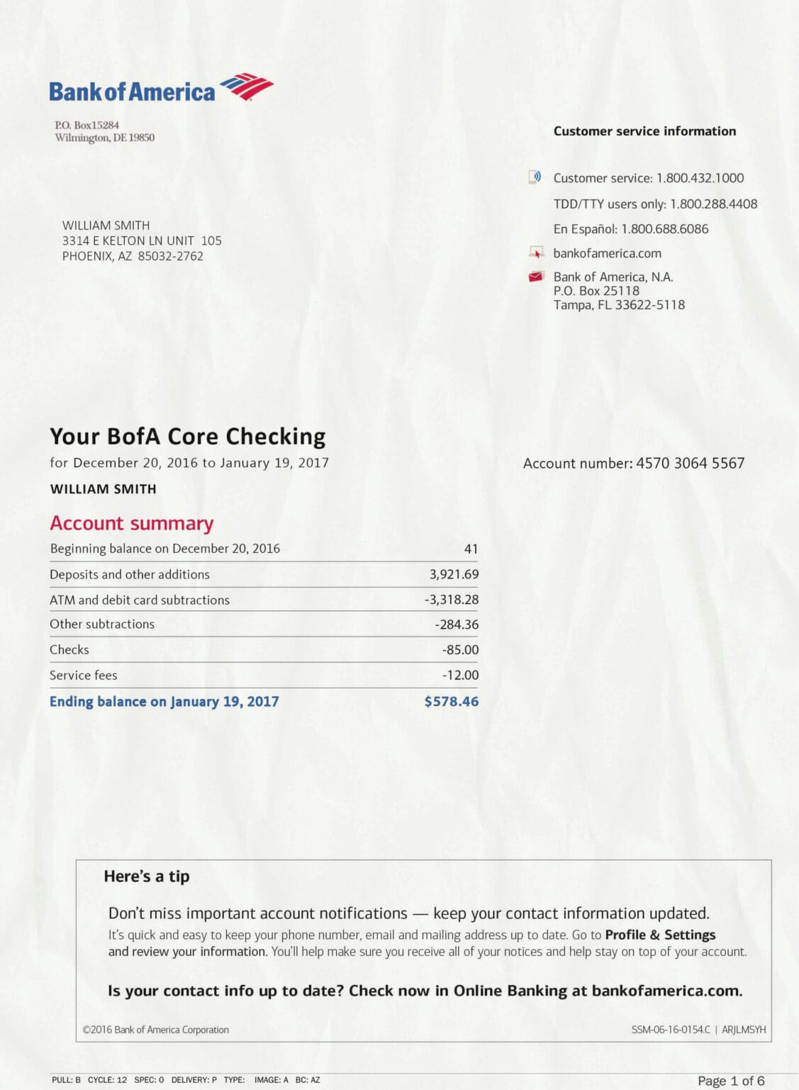 Bank of America Statement psd template | Fake Docs Shop