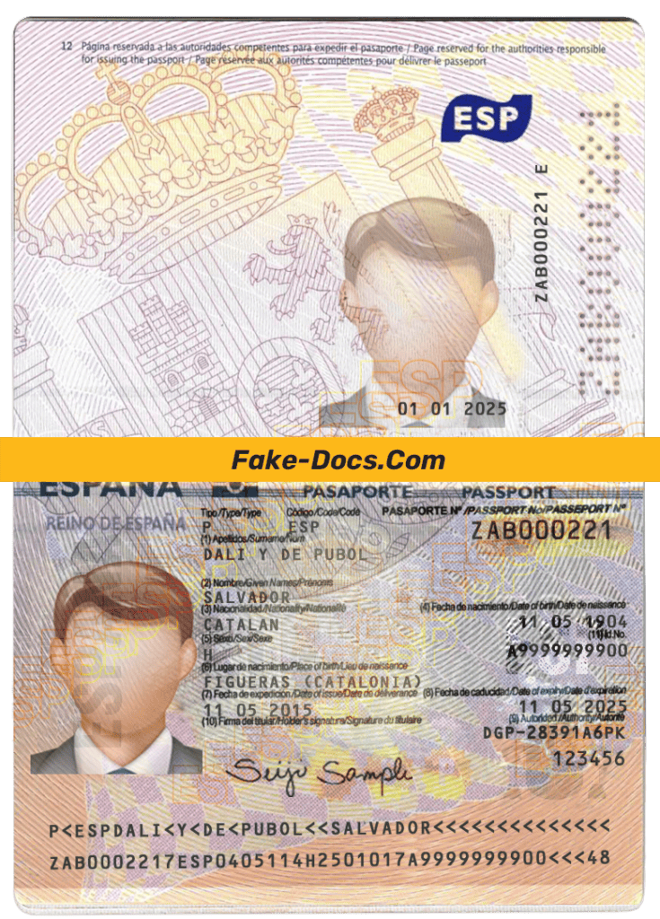 Spain Passport psd template (V1) | Fake Docs Shop