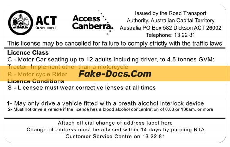 Australia Capital state Driver License PSD Template | Fake Docs