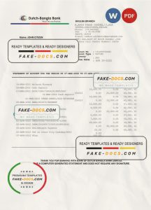 Bangladesh Dutch-Bangla bank statement Word and PDF template | Fake ...