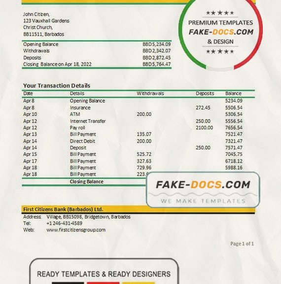 Zambia Cavmont bank statement, Excel and PDF template | Fake Docs