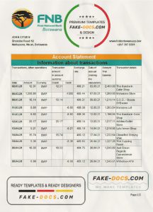 Botswana FNB of Botswana bank statement template in .xls and .pdf file format, fully editable ...
