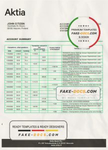 Finland Aktia Bank statement template in Word and PDF format | Fake Docs