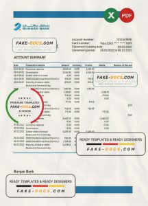 Kuwait Burgan bank statement Excel and PDF template | Fake Docs Shop