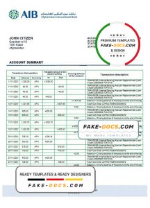Afghanistan Aib Bank statement template in Word and PDF format | Fake ...