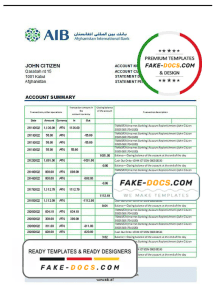 Afghanistan Aib bank statement template in Excel an PDF format | Fake ...