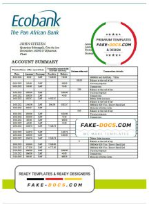 Chad Ecobank bank statement template in Word and PDF format | Fake Docs