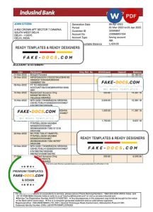India IndusInd bank statement, Word and PDF template | Fake Docs