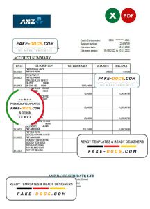 Kiribati ANZ bank statement Excel and PDF template | Fake Docs