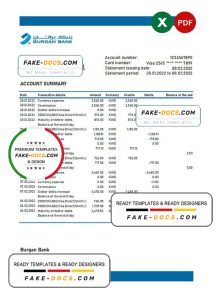 Kuwait Burgan bank statement Excel and PDF template | Fake Docs Shop