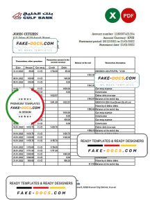 Kuwait Gulf bank statement Excel and PDF template | Fake Docs Shop