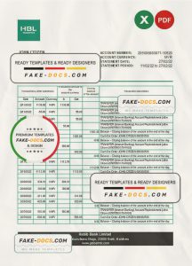 Maldives HBL bank statement Excel and PDF template | Fake Docs Shop
