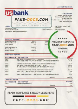 USA Bancorp bank proof of address statement template in Word and PDF format | Fake Docs Shop