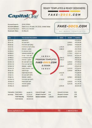 USA Capital One bank statement easy to fill template in Excel and PDF ...