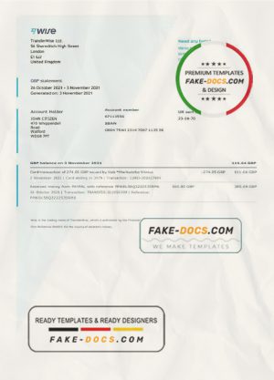 United Kingdom Wise bank statement template in Word and PDF format ...