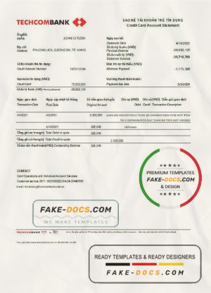 Vietnam Techcombank bank statement easy to fill template in Excel and ...