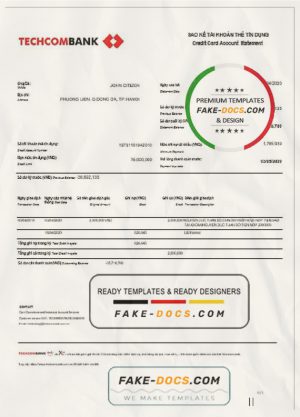 Vietnam Techcombank account statement template in Word and PDF format | Fake Docs Shop
