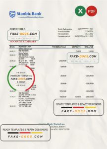Zimbabwe Stanbic bank statement, Excel and PDF template | Fake Docs Shop