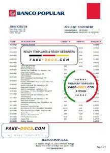 Portugal Banco Popular bank statement in Word and PDF format | Fake Docs Shop