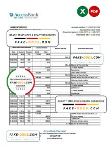 Tanzania Access bank statement, Excel and PDF template | Fake Docs Shop