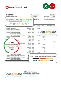 Namibia Bank Windhoek bank statement Excel and PDF template | Fake Docs