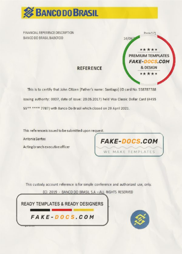Brazil Banco do Brasil bank account closure reference letter template ...