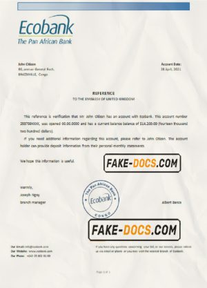 Congo Ecobank bank account reference letter template in Word and PDF ...