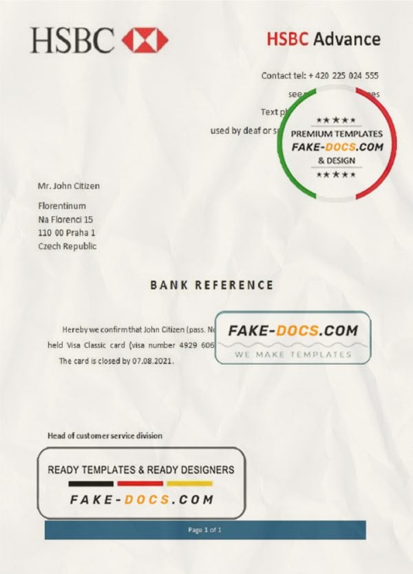 Czech HSBC bank account closure reference letter template in Word and ...