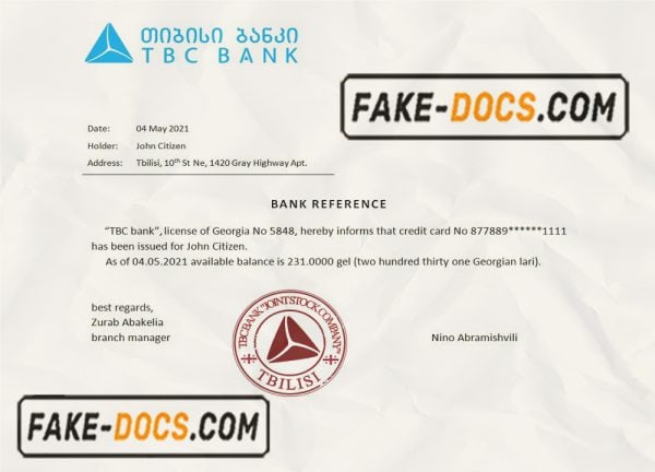 Georgia TBC bank account reference letter template in Word and PDF ...