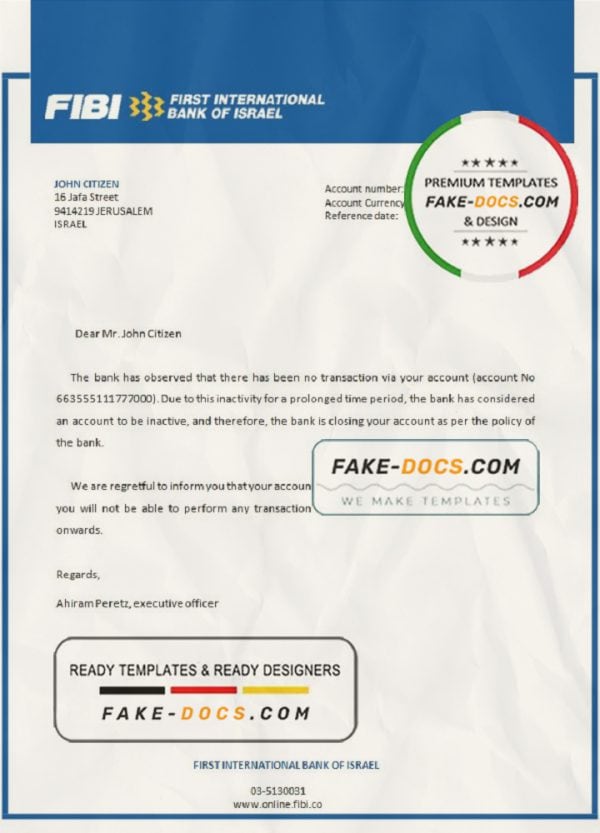 Israel First International Bank of Israel bank account closure ...