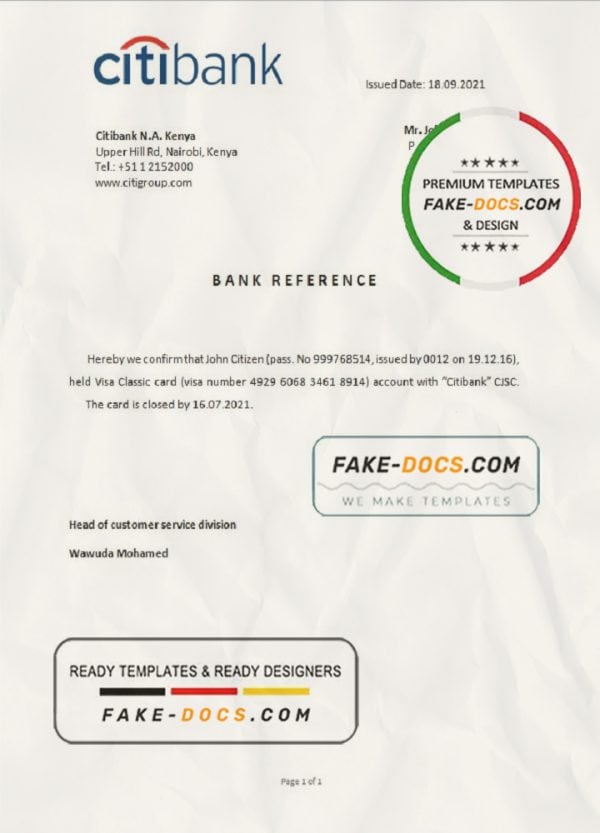 Kenya Citibank account closure reference letter template in Word and ...