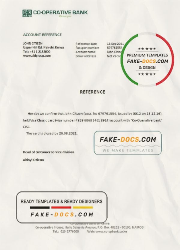 Kenya Co-operative bank account closure reference letter template in Word and PDF format | Fake ...