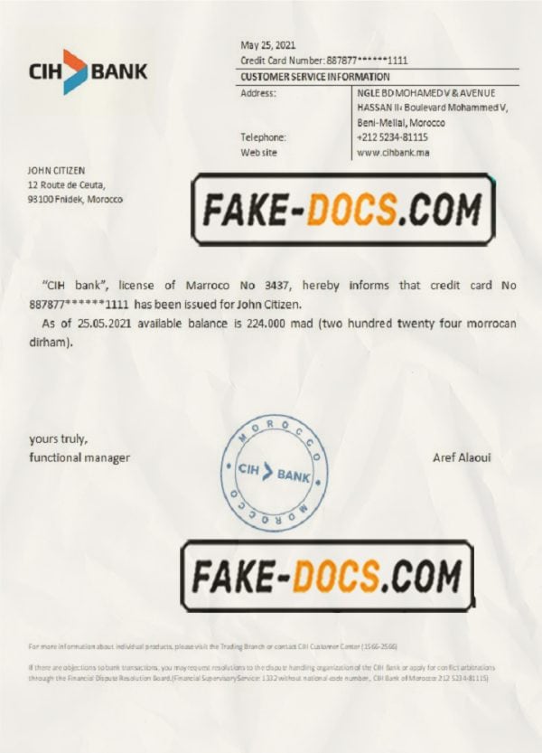 Morocco CIH Bank bank reference letter template in Word and PDF format ...