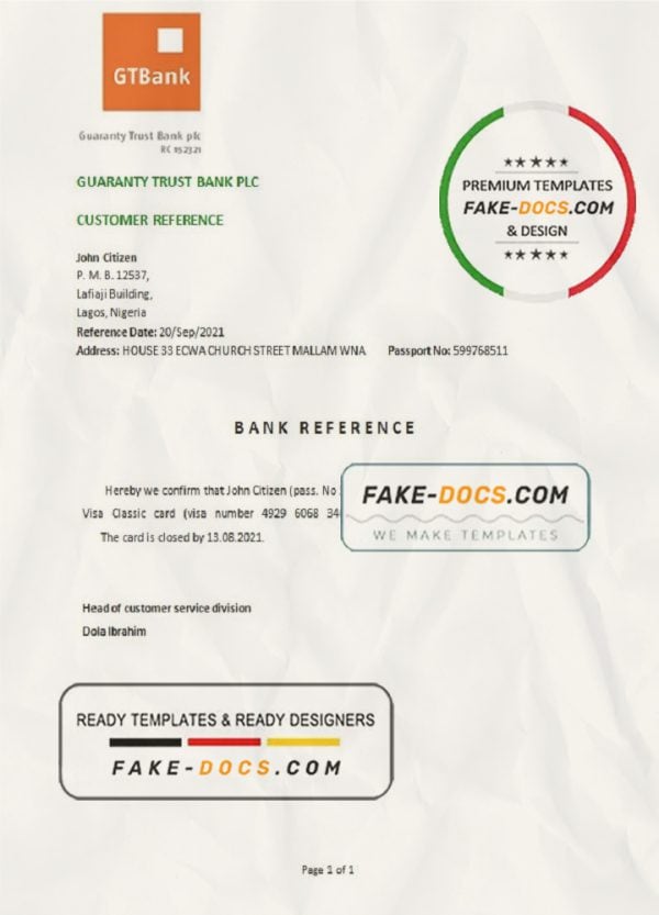 Nigeria GTBank bank account closure reference letter template in Word ...