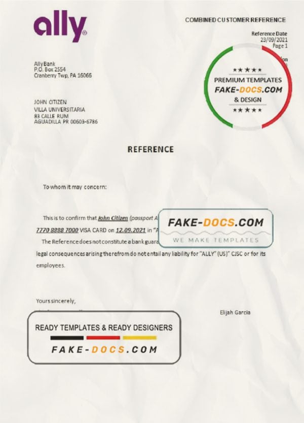USA Ally bank account closure reference letter template in Word and PDF ...