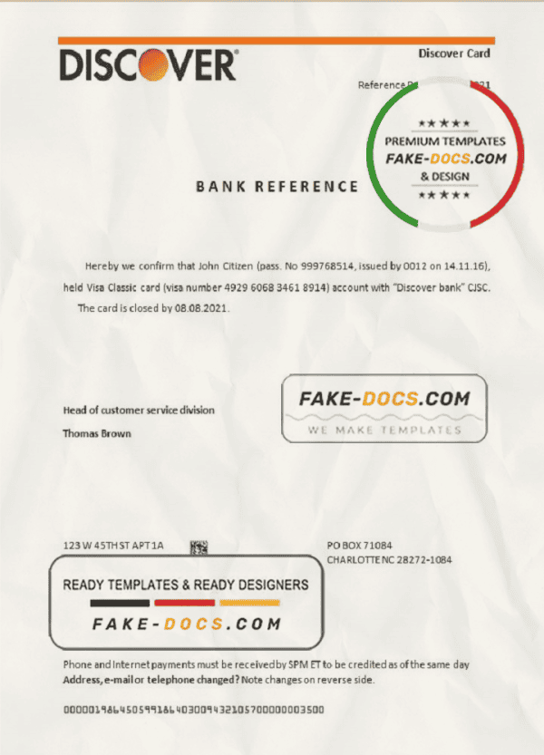 USA Discover bank account closure reference letter template in Word and ...