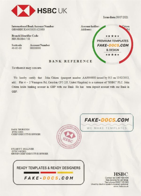 United Kingdom HSBC bank reference letter template in Word and PDF ...