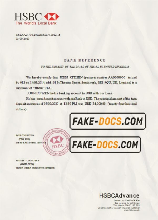United Kingdom HSBC bank reference letter template in Word and PDF ...
