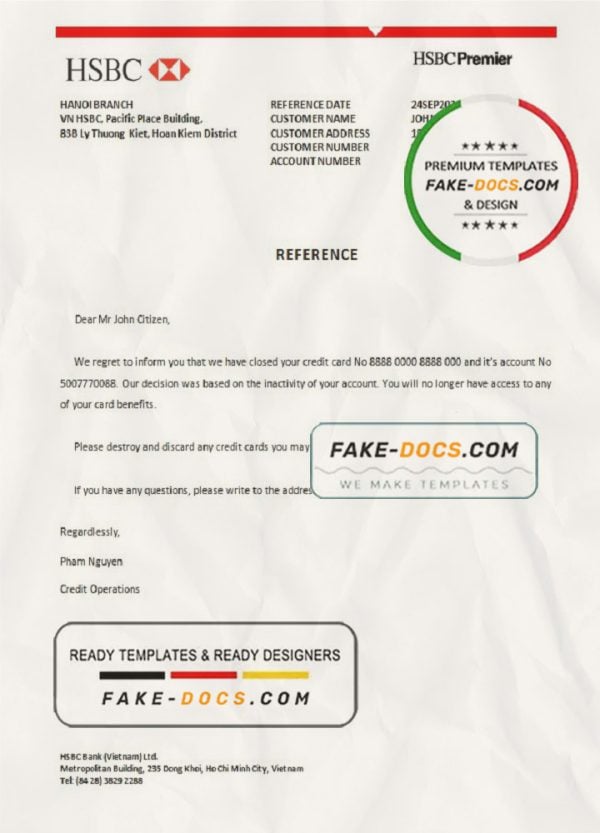 Vietnam HSBC bank account closure reference letter template in Word and ...