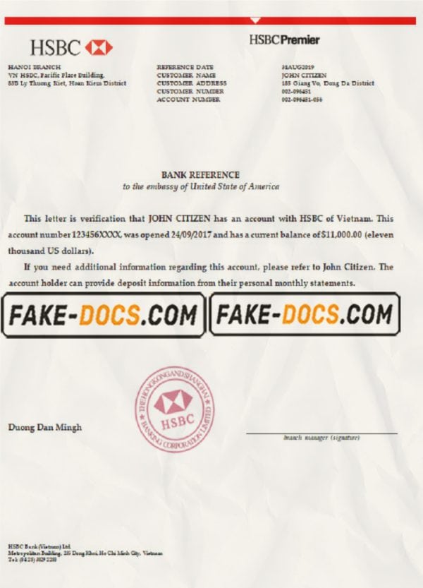 Vietnam HSBC bank reference letter template in Word and PDF format ...