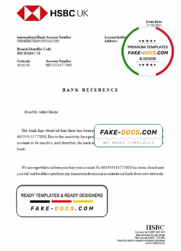United Kingdom HSBC bank account closure reference letter template in ...