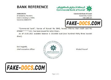 Kuwait Commercial Bank of Kuwait bank account reference letter template ...