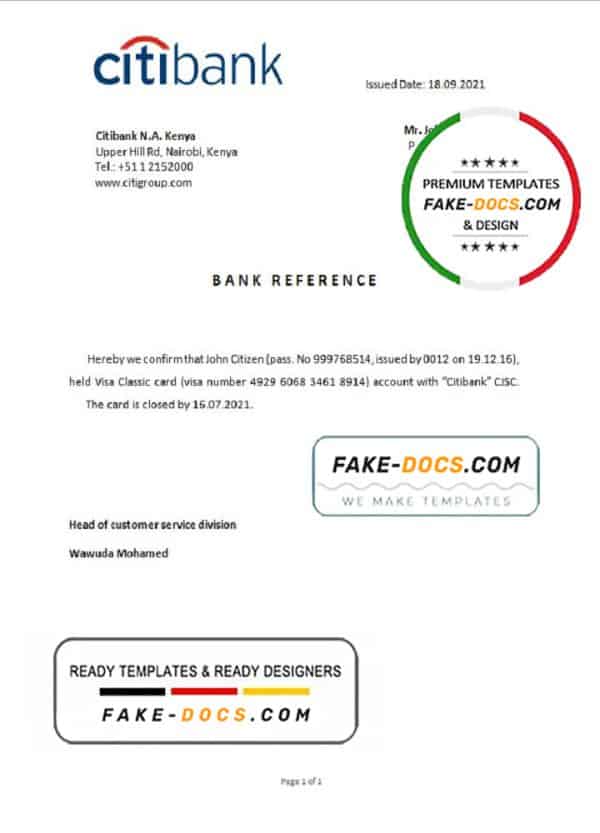 Kenya Citibank account closure reference letter template in Word and ...