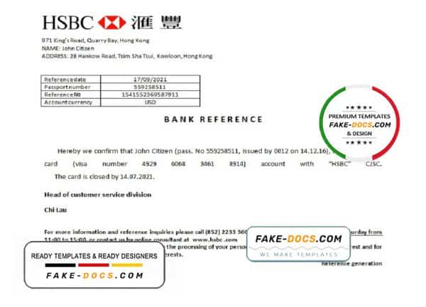 Hong Kong HSBC bank account closure reference letter template in Word ...