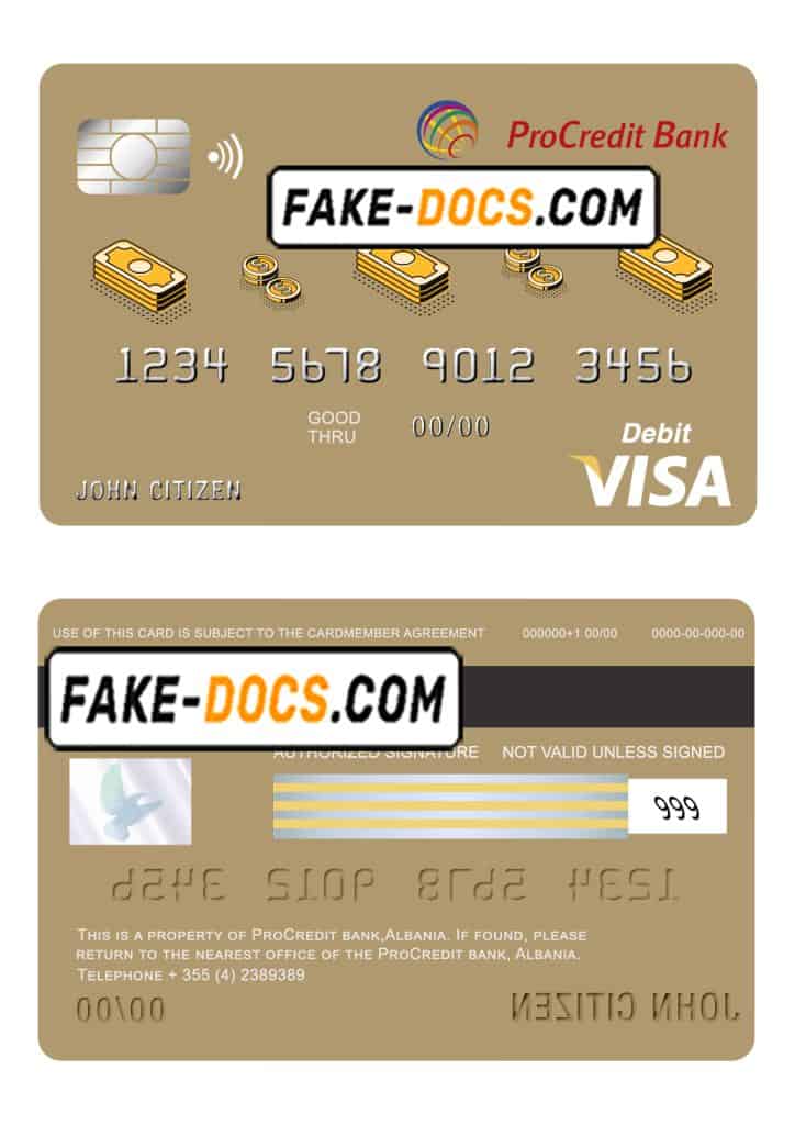 Albania ProCredit bank visa card debit card template in PSD format ...