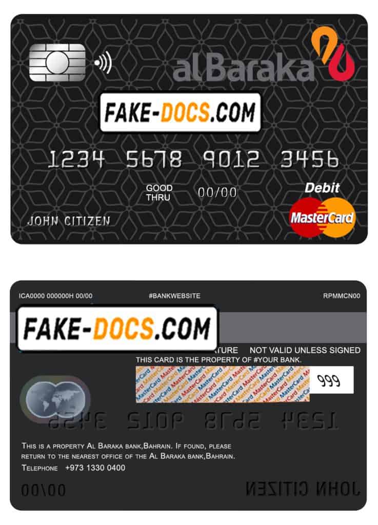 Bahrain Al Baraka bank mastercard debit card template in PSD format ...
