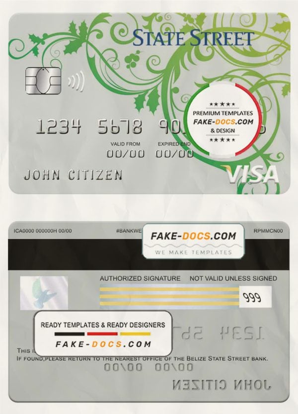 Belize State street bank visa card template in PSD format, fully ...