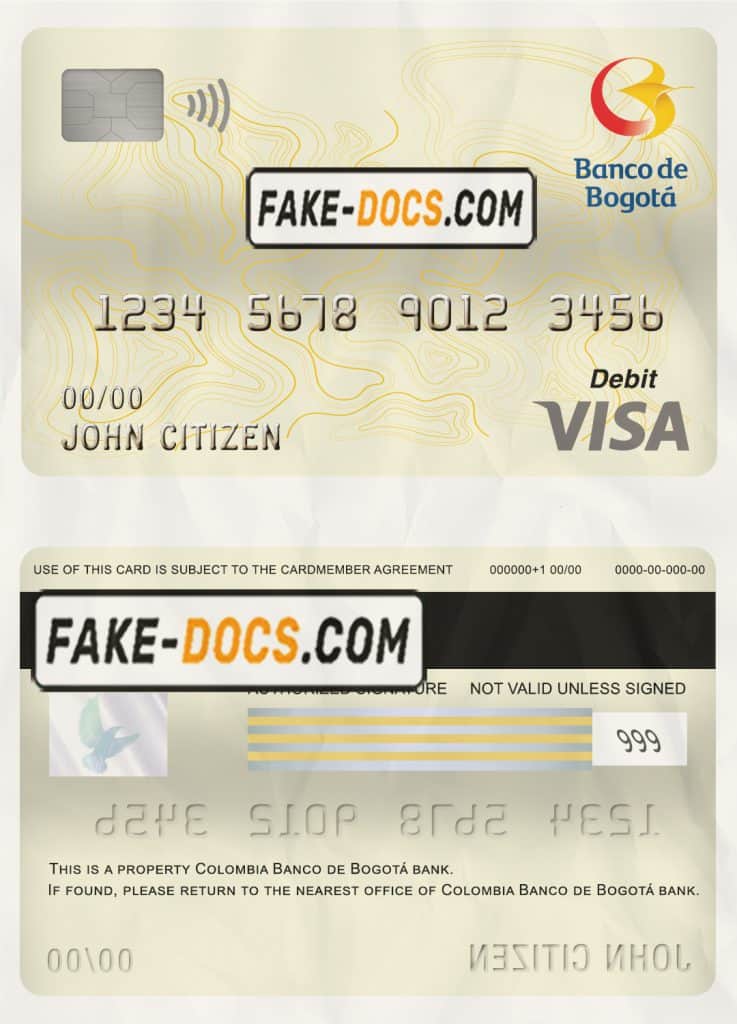 Colombia Banco de Bogotá bank visa card debit card template in PSD ...