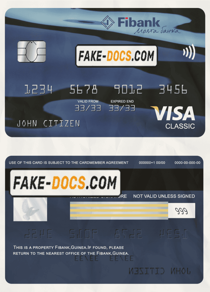 Guinea Fibank bank visa classic card template in PSD format, fully ...