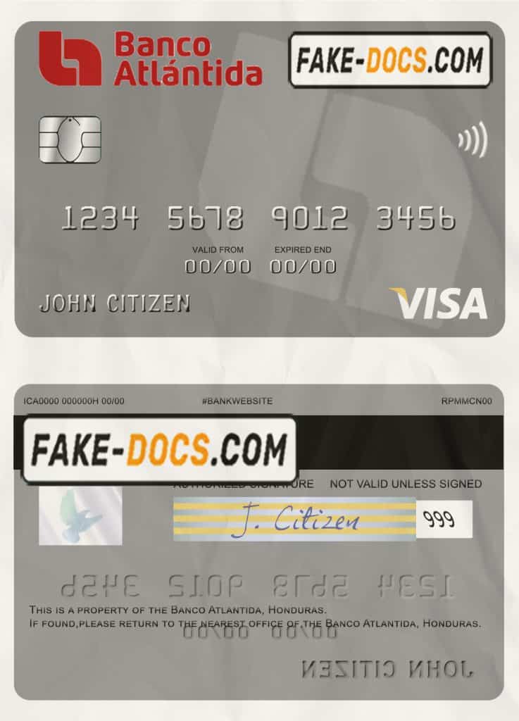 Honduras Banco Atlantida visa card template in PSD format, fully ...